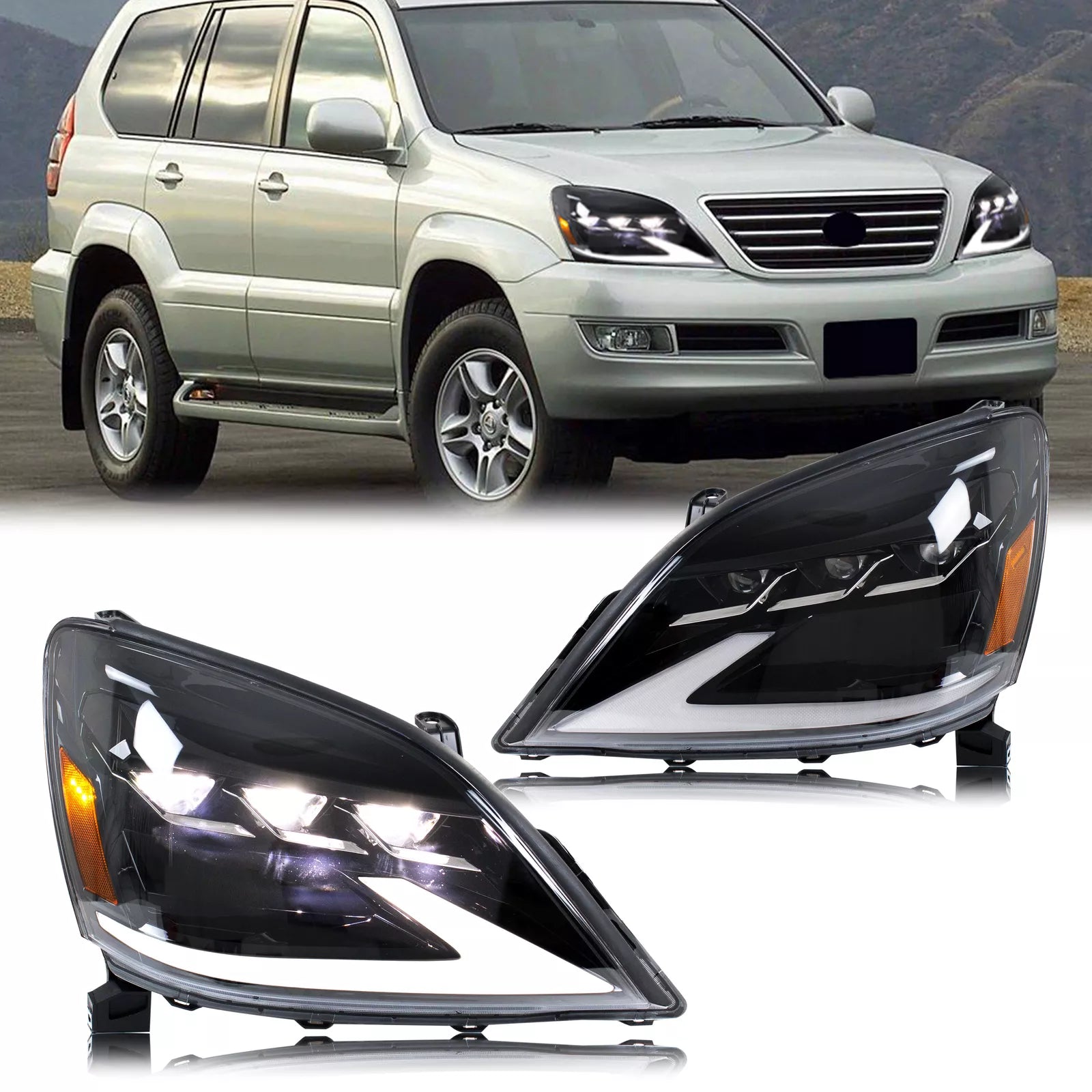 inginuity time LED Headlights for Lexus GX470 2003-2007 Triple Beam Fr ...